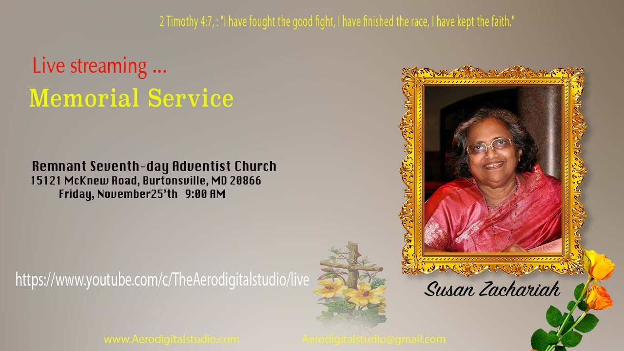 Memorial Service Of Susan Zachariah | Live - YouTube