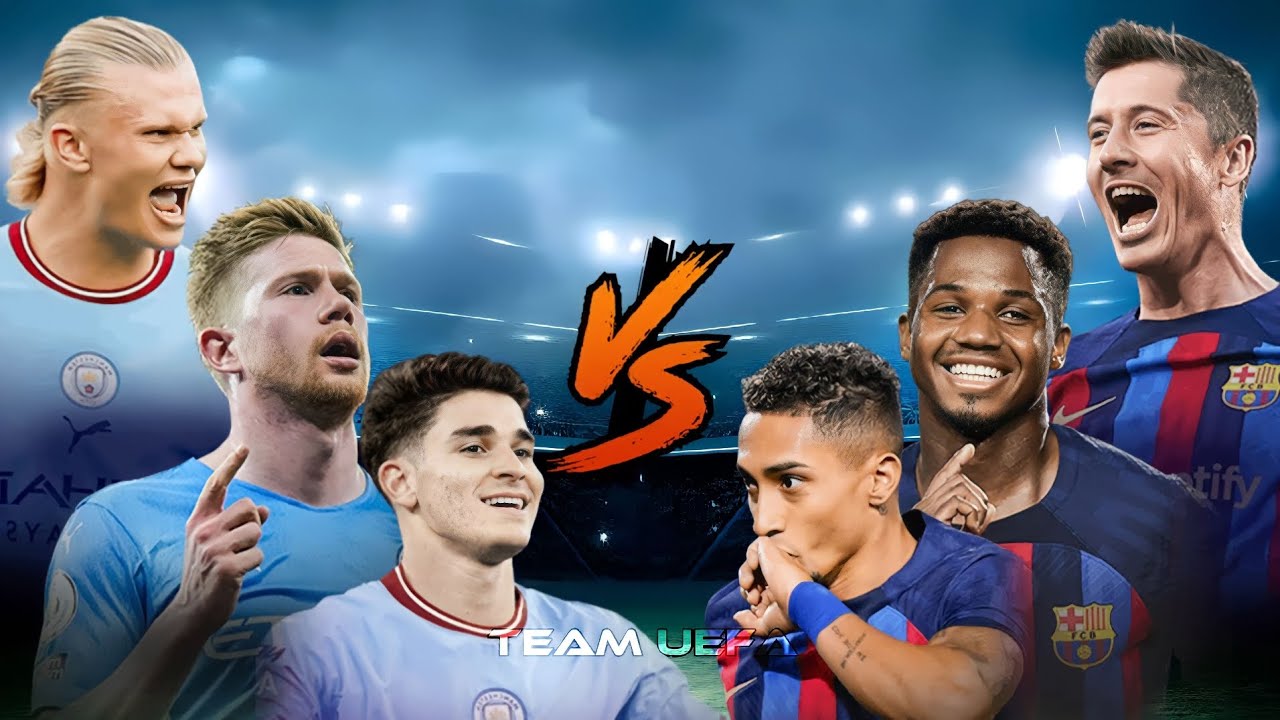 M.Cıty trio VS Barcelona trio football vs (Haaland,De bruyne,Alvarez ...