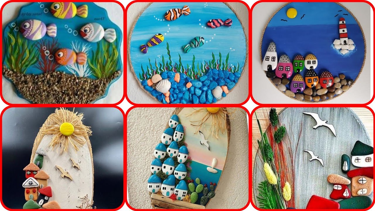22 pebbles art//Wall decoration ideas/stone painting/stone wall ...