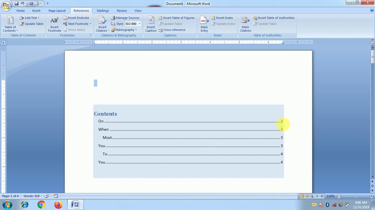 How To Put Table Of Contants in winword - YouTube