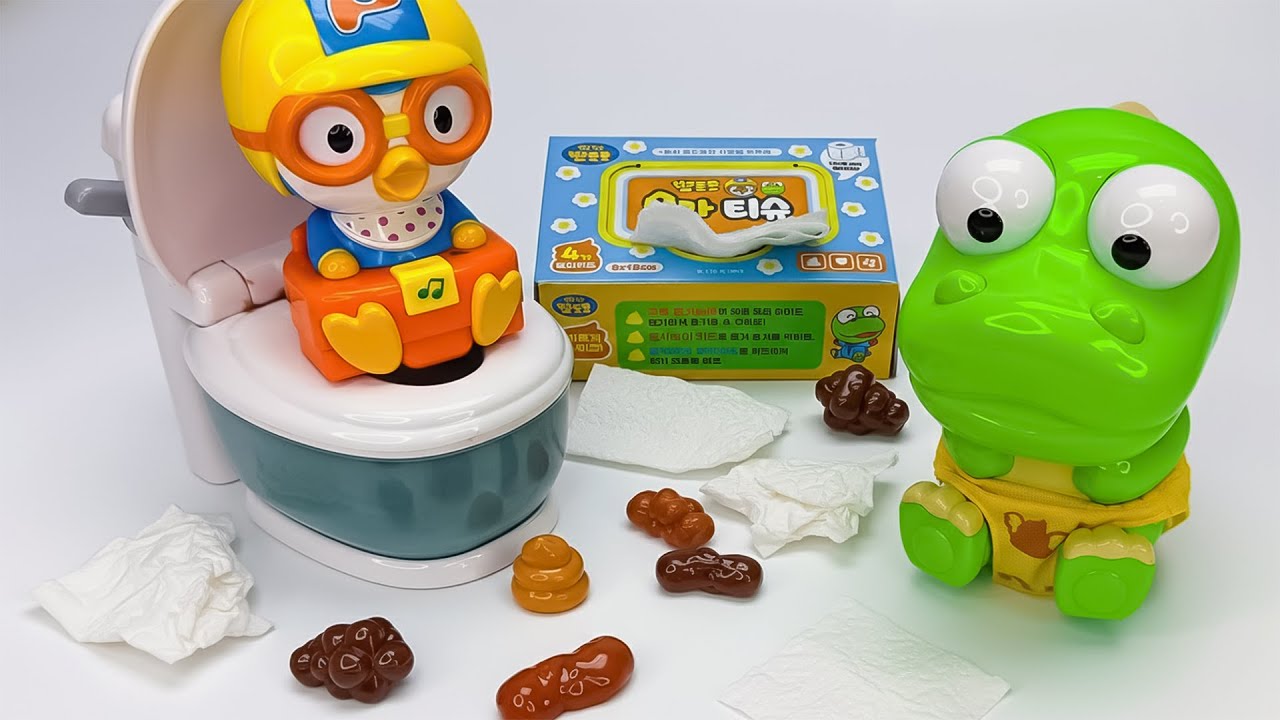 [toy asmr] Pororo Potty Training Playset with Slime💩🚽 뽀로로 화장실놀이 세트 ...