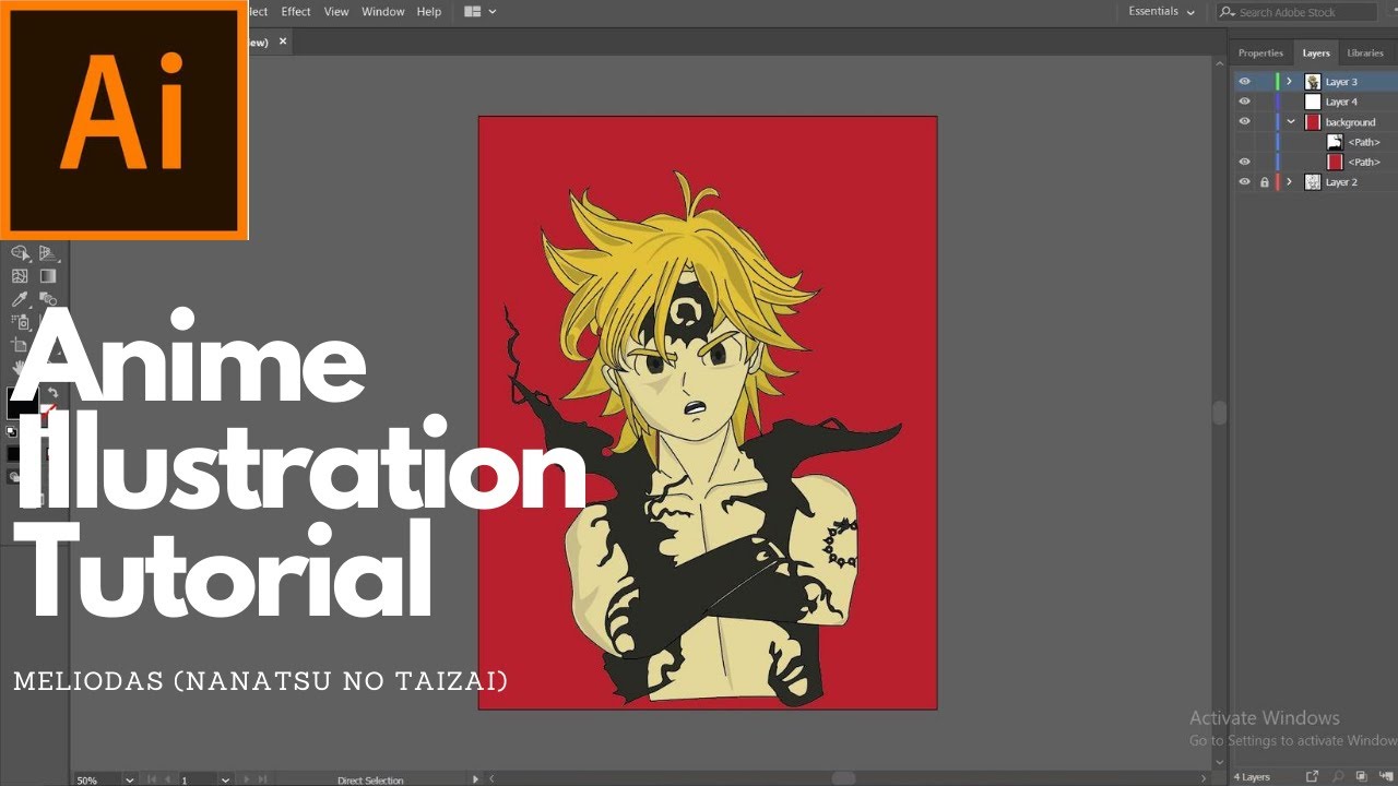 Anime Vector Illustration Tutorial | Adobe Illustrator | Meliodas ...