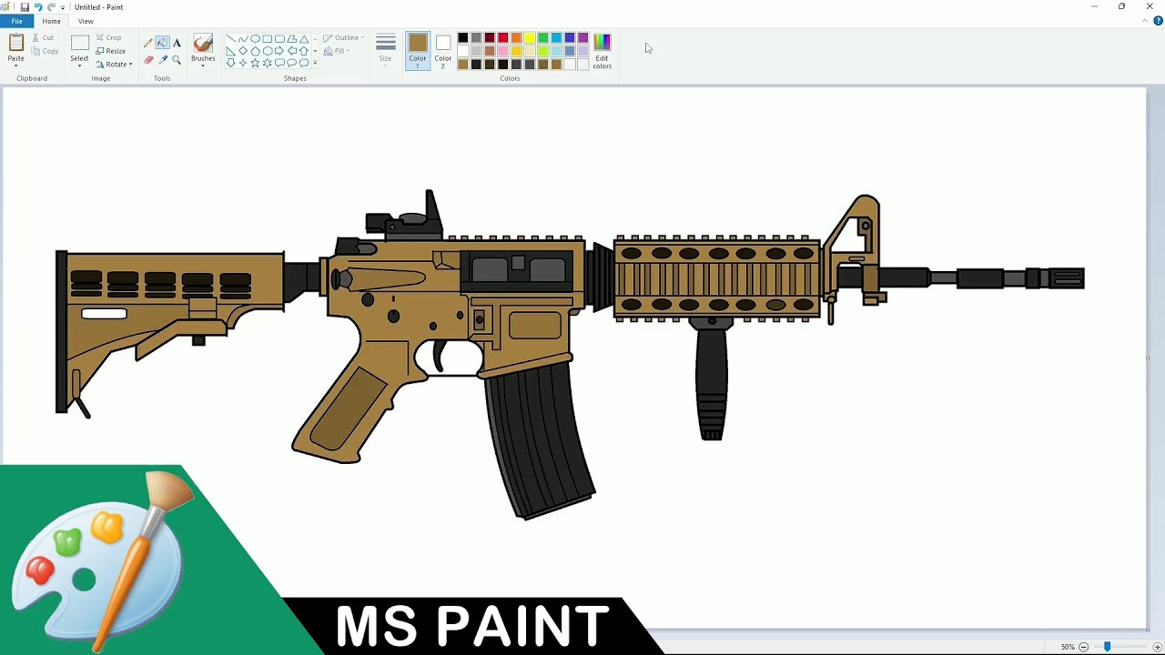 How to draw M4 carbine in MS Paint | Easy step by step drawing - YouTube