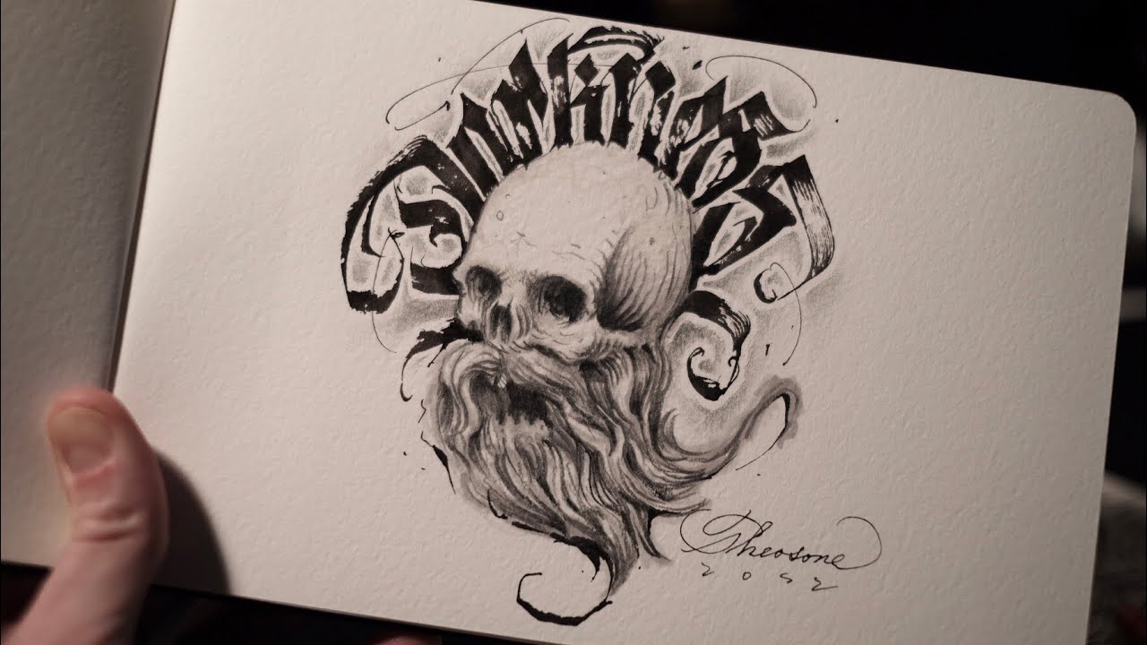 Darkness - Theosone skull speed drawing and calligraphy - YouTube