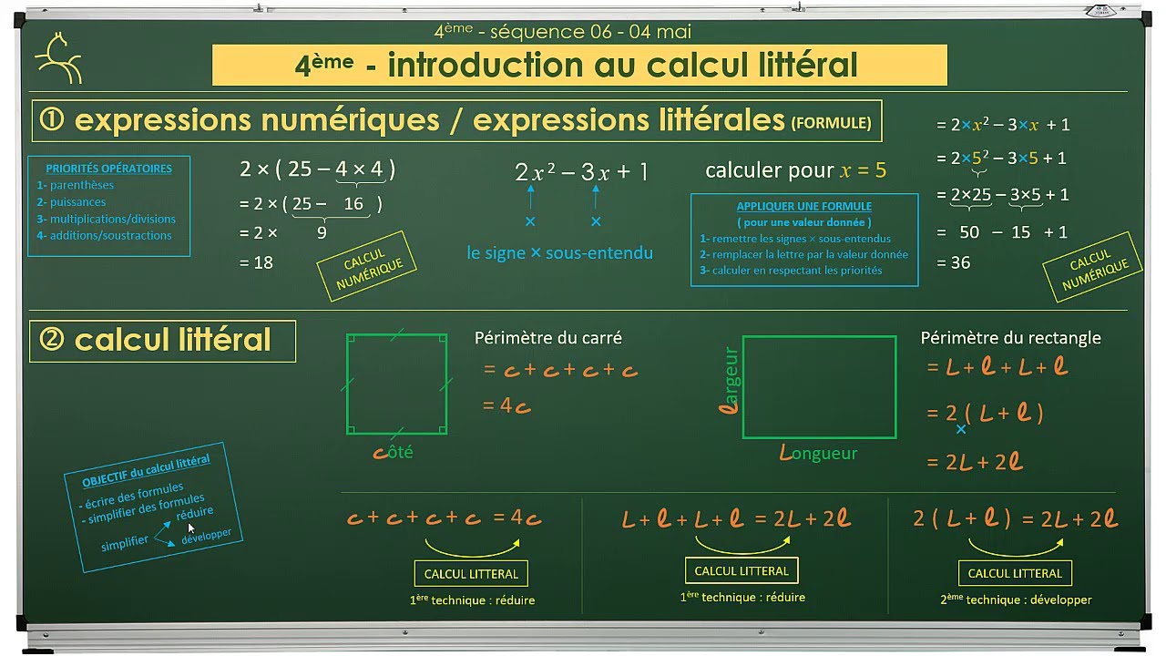4 s06 vid1 introduction calcul littéral - version corrigée - YouTube