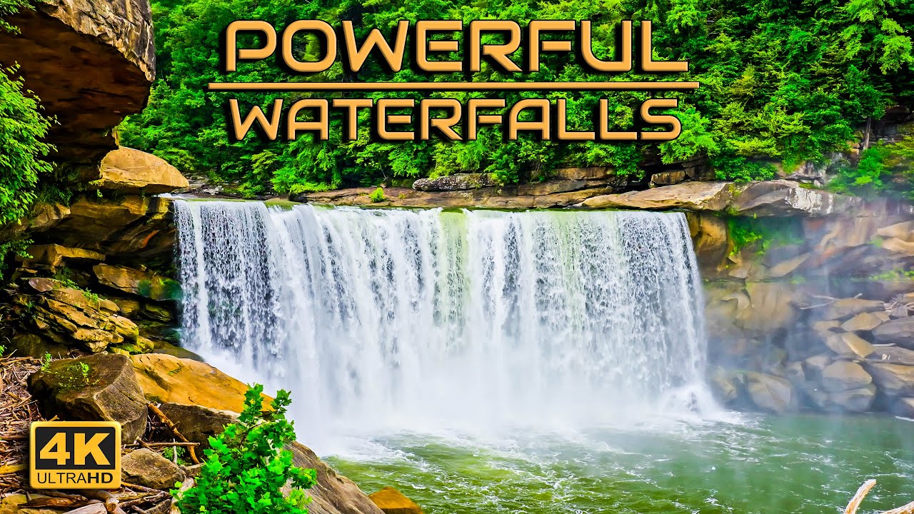 4K Powerful Natural Waterfall Sounds of Flowing Water | White Noise 4K ...