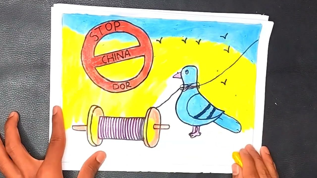 How to draw Stop china Dor drawing - save birds poster step by step for ...