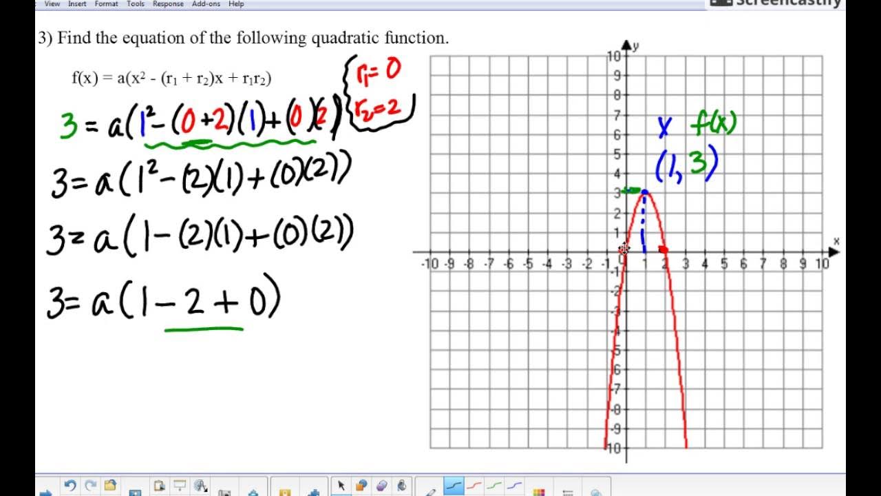 Writing a Quadratic Function from a Graph (Example 3 from 1.07 Review ...