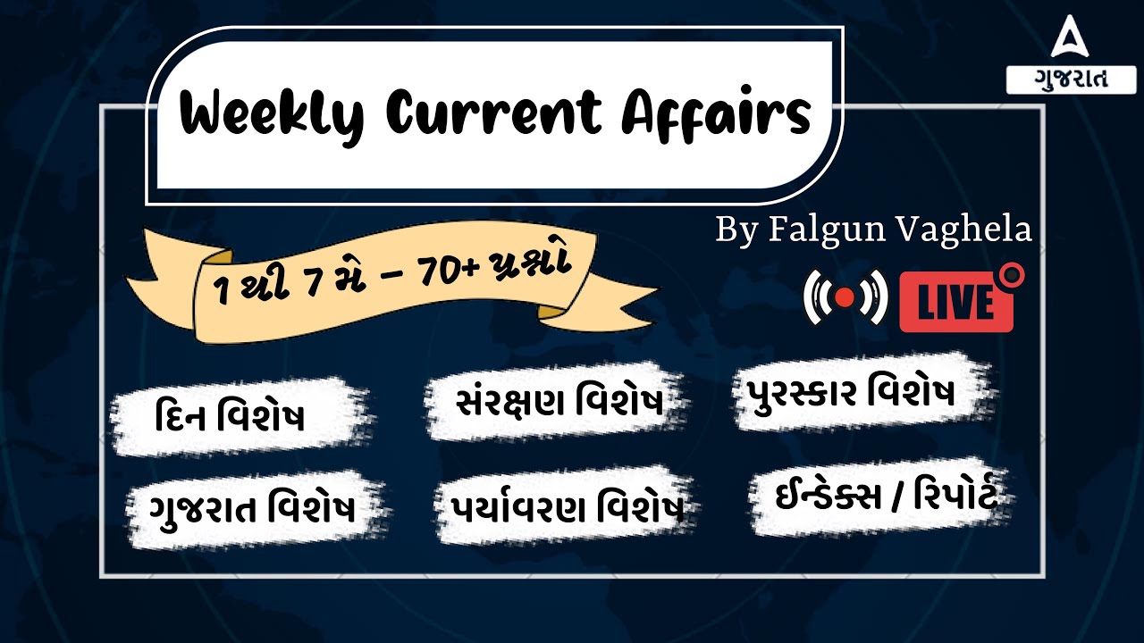 Weekly Current Affairs | 1 થી 7 મે | May 1st Week | પદ્ધતિસર કરન્ટ ...