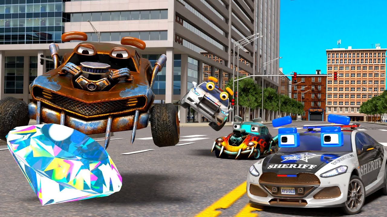 🚔 Police Car Chase! Rusty Monster Truck Steals the Giant Diamond 💎🔥 ...
