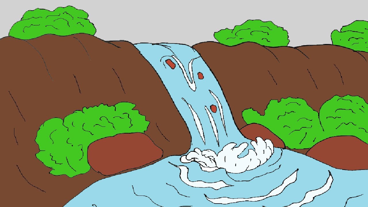 How to Draw a Waterfall easy steps - Waterfall scenery Drawing - YouTube