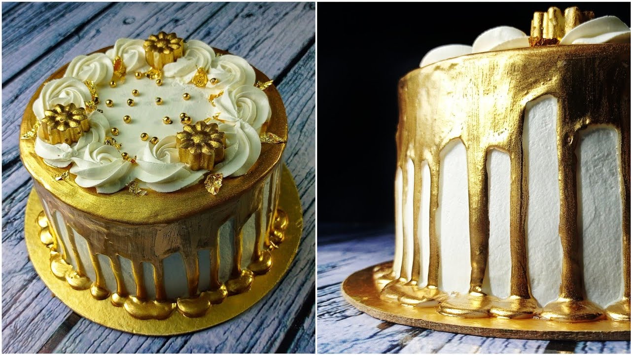 Gold Drip Cake Tutorial | গোল্ড ড্রিপ কেক ডেকোরেশন - হোয়াইট চকোলেট গানাশ রেসিপি | Tall Cake ...