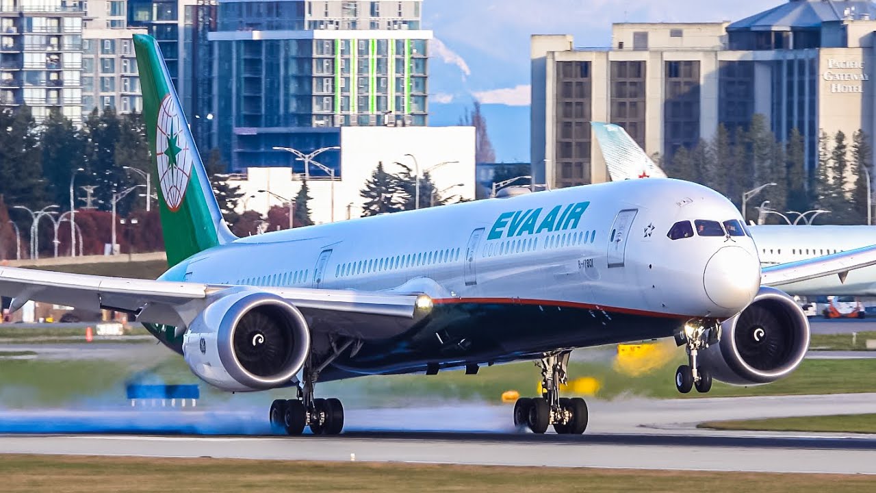 (4K) **RARE ** EVA Air Boeing 787-10 CARGO ONLY Flight to Vancouver YVR ...