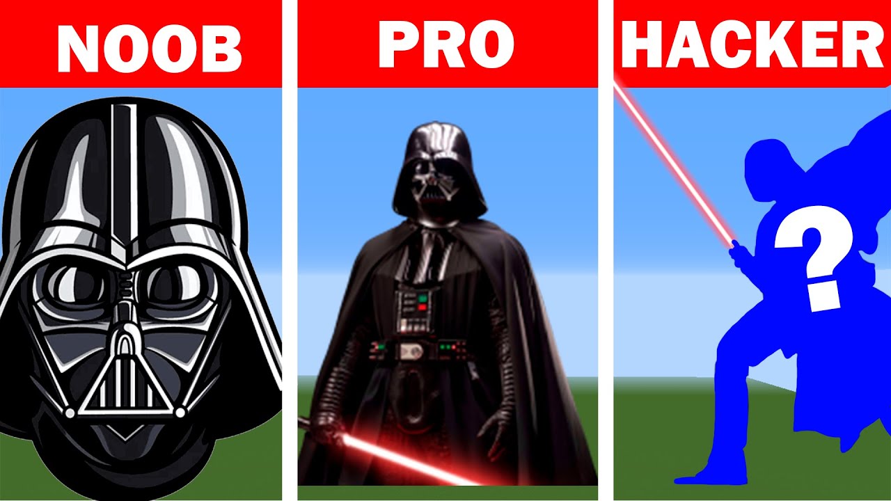 Darth Vader - Pixel Art in Minecraft - How to Draw, Noob vs Pro vs ...