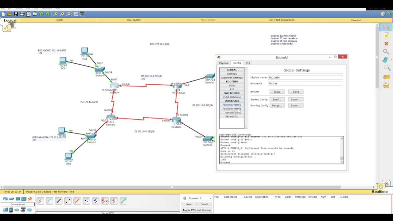 Enrutamiento estático con 4 routers - Cisco Packet Tracer - YouTube