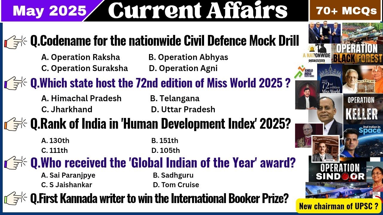 May 2025 Current Affairs || May 2025 monthly Current Affairs MCQs ...