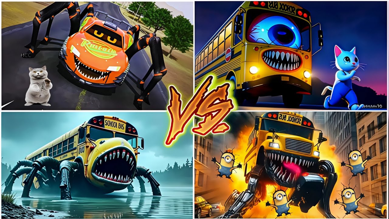 MCqueen Spider🆚School Bus Monster🆚School Bus Spider🆚Bus Head Eater🎶 ...
