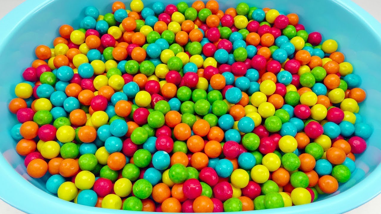 Rainbow Color Bubble Gum Balls | Learn Fruit Vegetable Names | Finger ...