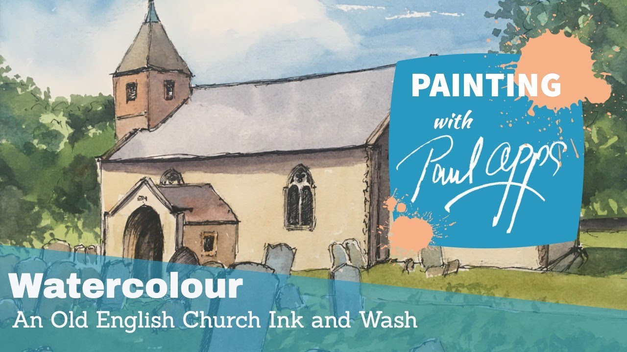 Watercolour Ink and Wash - An old English Village Church - YouTube