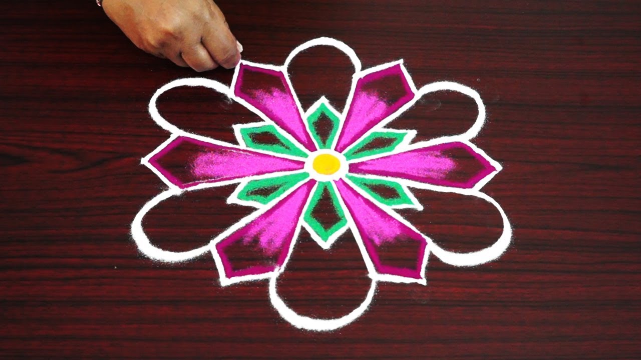 Learn How to Draw Simple n Easy Rangoli design with 5 x 3 dots for free ...
