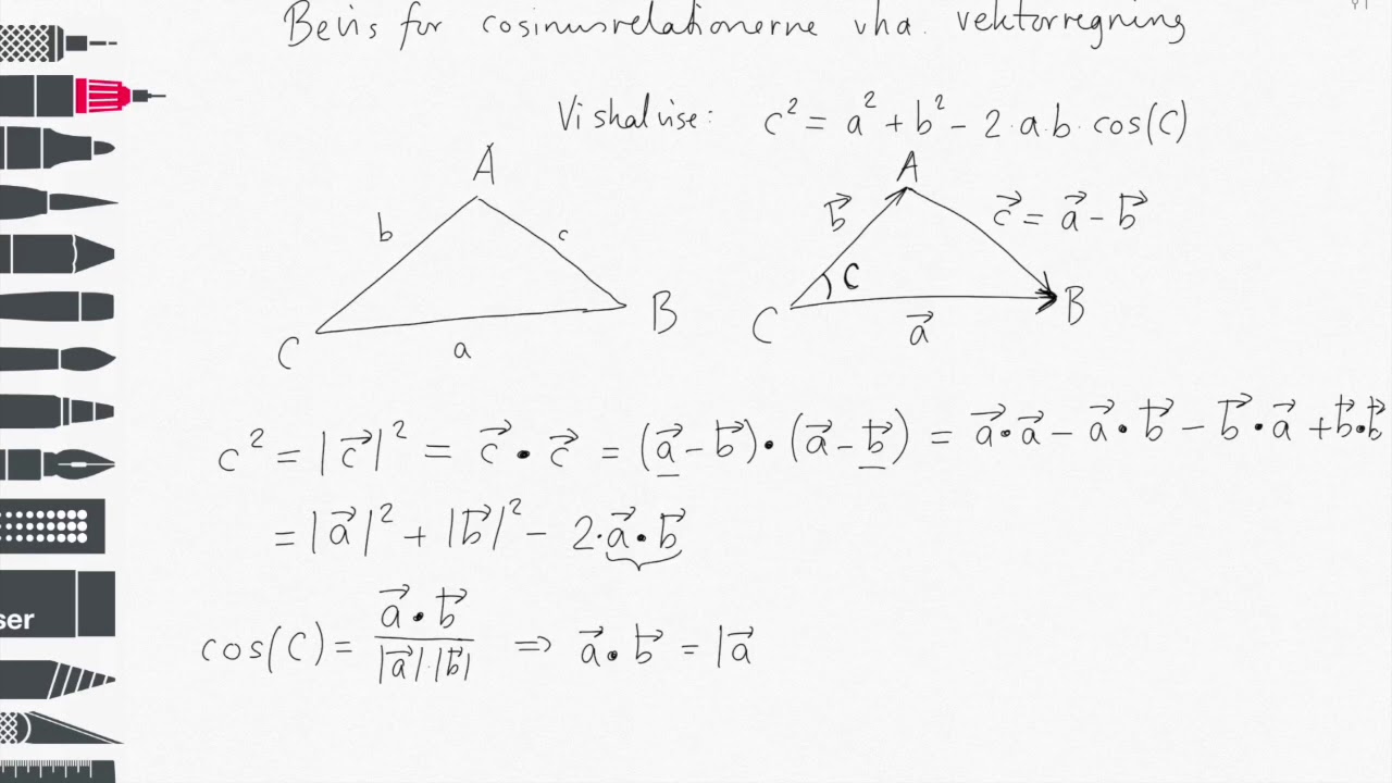Bevis for cosinusrelationerne vha vektorregning - YouTube