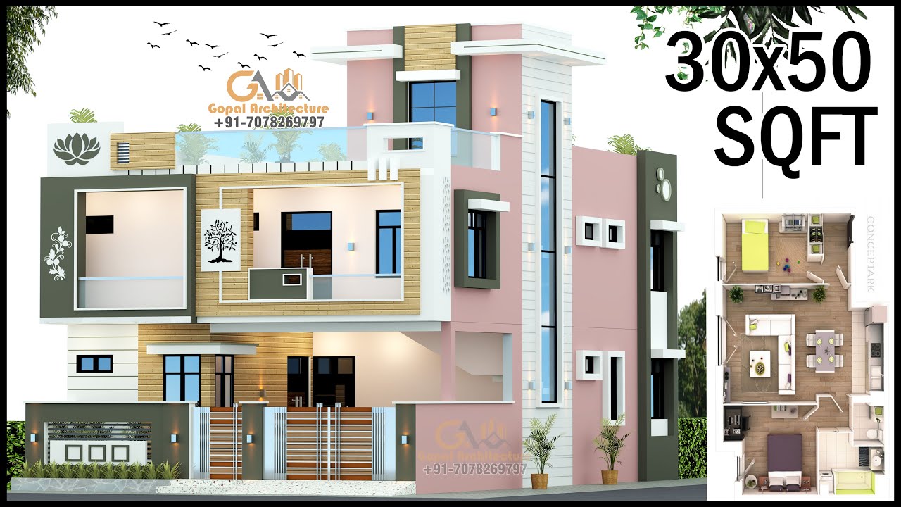 30'-0"x50'-0" Duplex House Design With Vastu| Latest House Plan With ...
