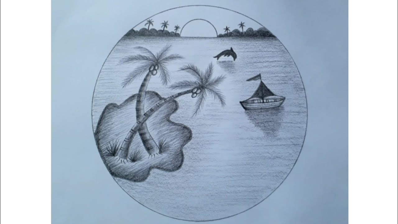 How to draw a scenery of sea easily||for beginners||simple way# art# ...