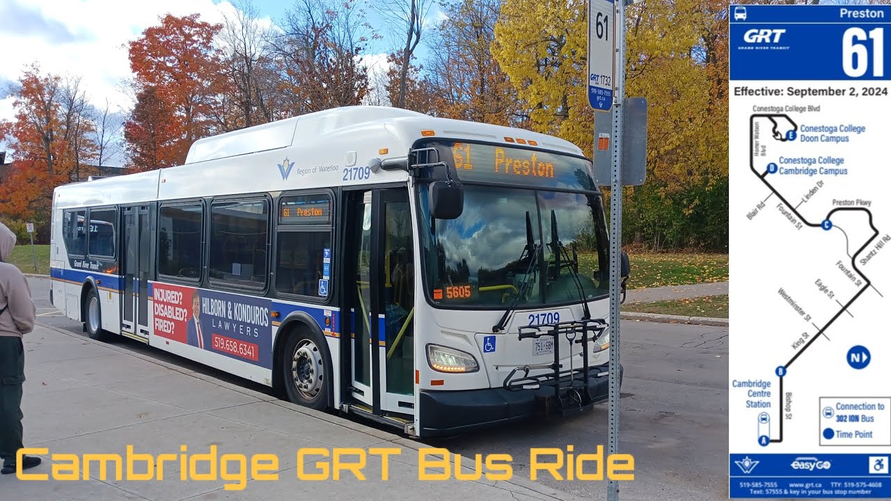 Cambridge GRT Bus Ride On Route 61 Preston From Conestoga College Doon ...