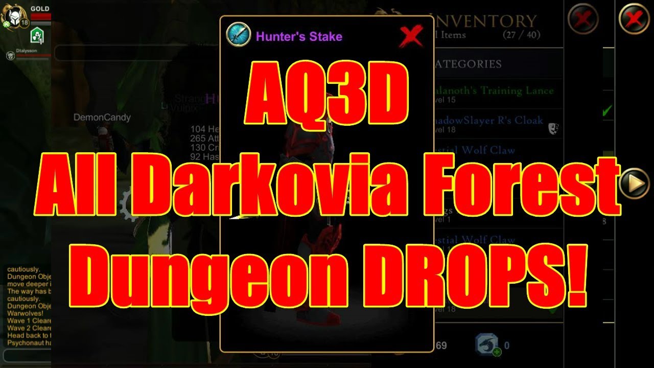 AQ3D All Darkovia Forest Dungeon DROPS! AdventureQuest 3D - YouTube