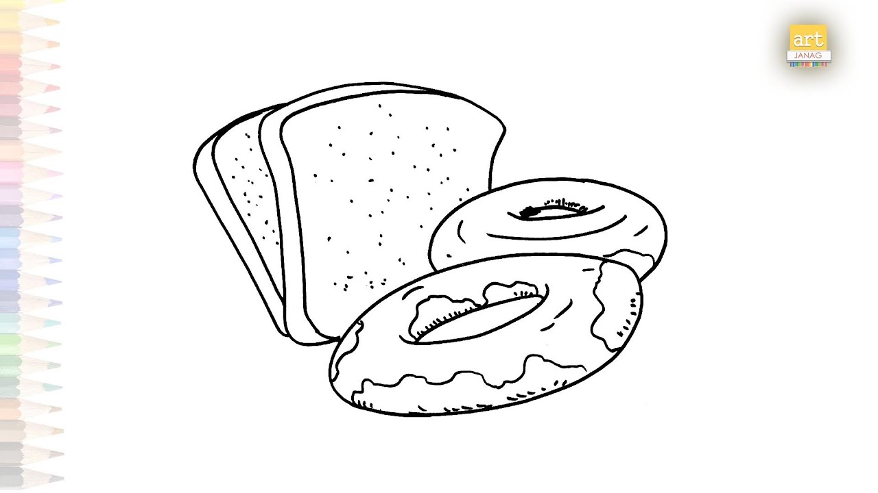 Yummy bread breakfast drawing | Easy outline art | How to draw ...