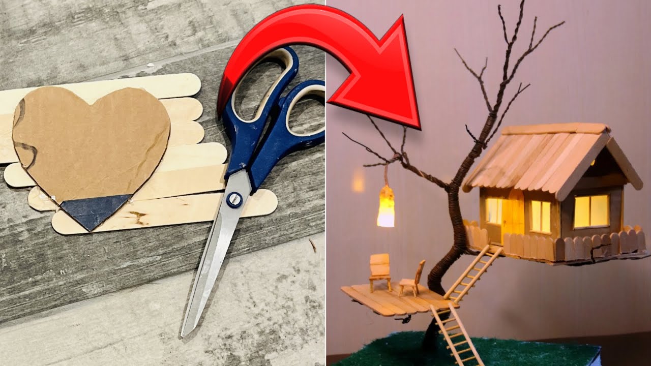 Crafting Magic: DIY Treehouse with Cardboard and Craft Sticks! 🌳 - YouTube