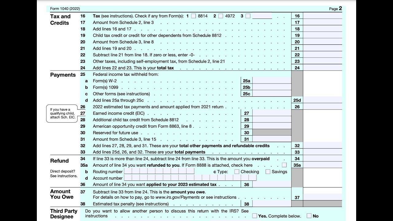 Preparing Form 1040 Lines 16 Through 38 2022 Tax Returns YouTube