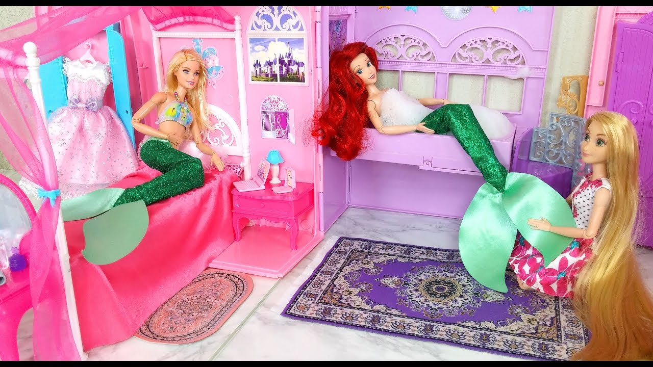 Mermaid Barbie Rapunzel Ariel Princess Room Breakfast Morning Routine ...
