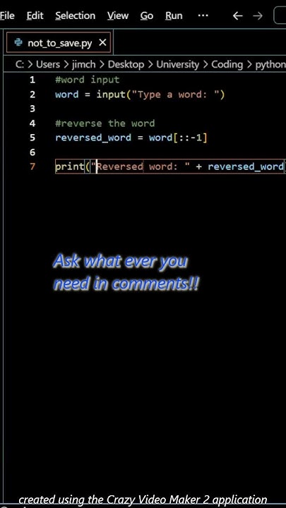 Reverse a Word in Python #python #reverse #coding #programming #shorts - YouTube