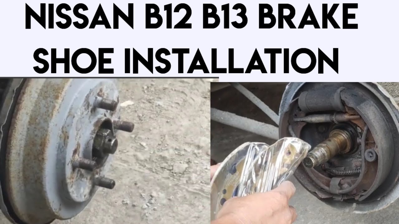 brake rear shoe pads nissan b12 b13 b14 how to drum replace - YouTube