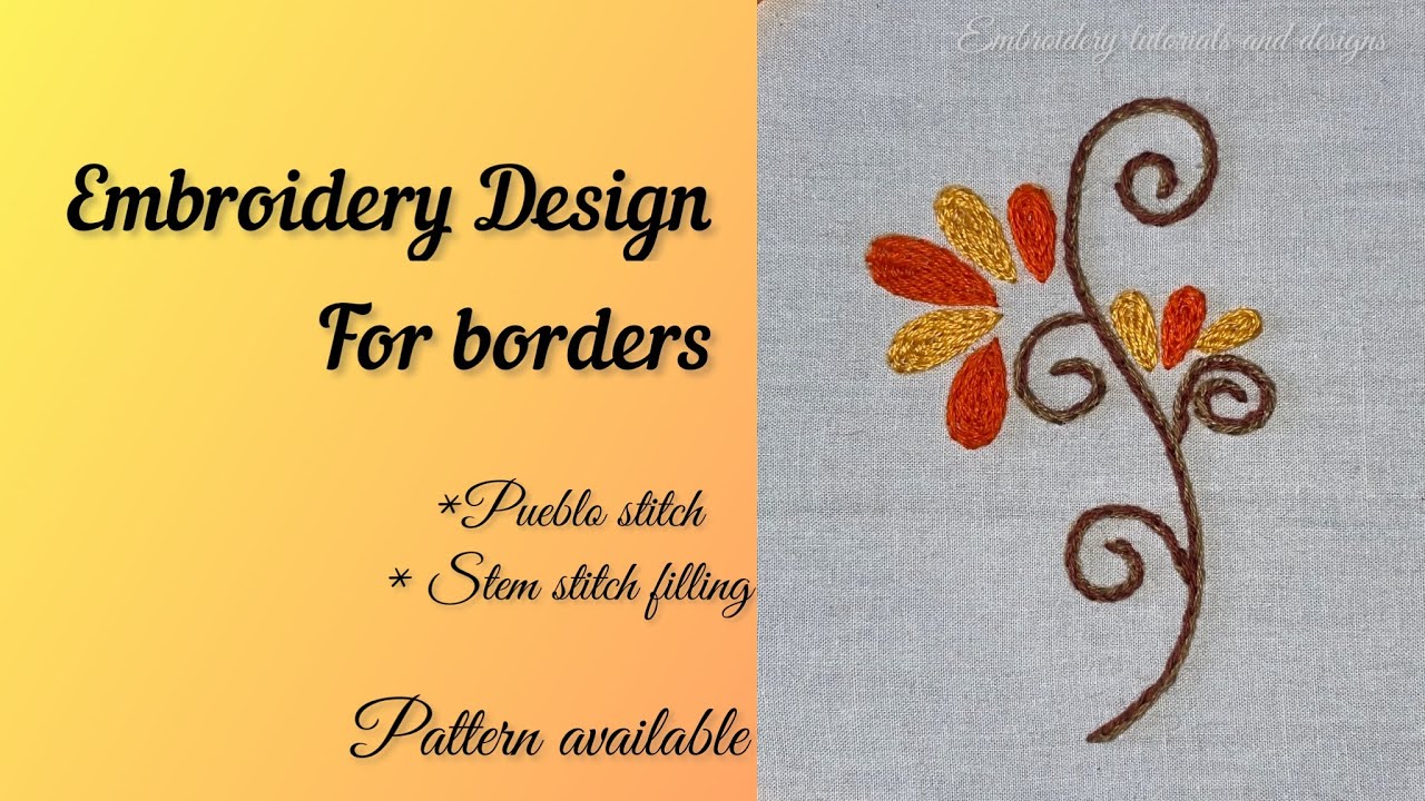 Hand embroidery border design | Stem stitch flowers # ...