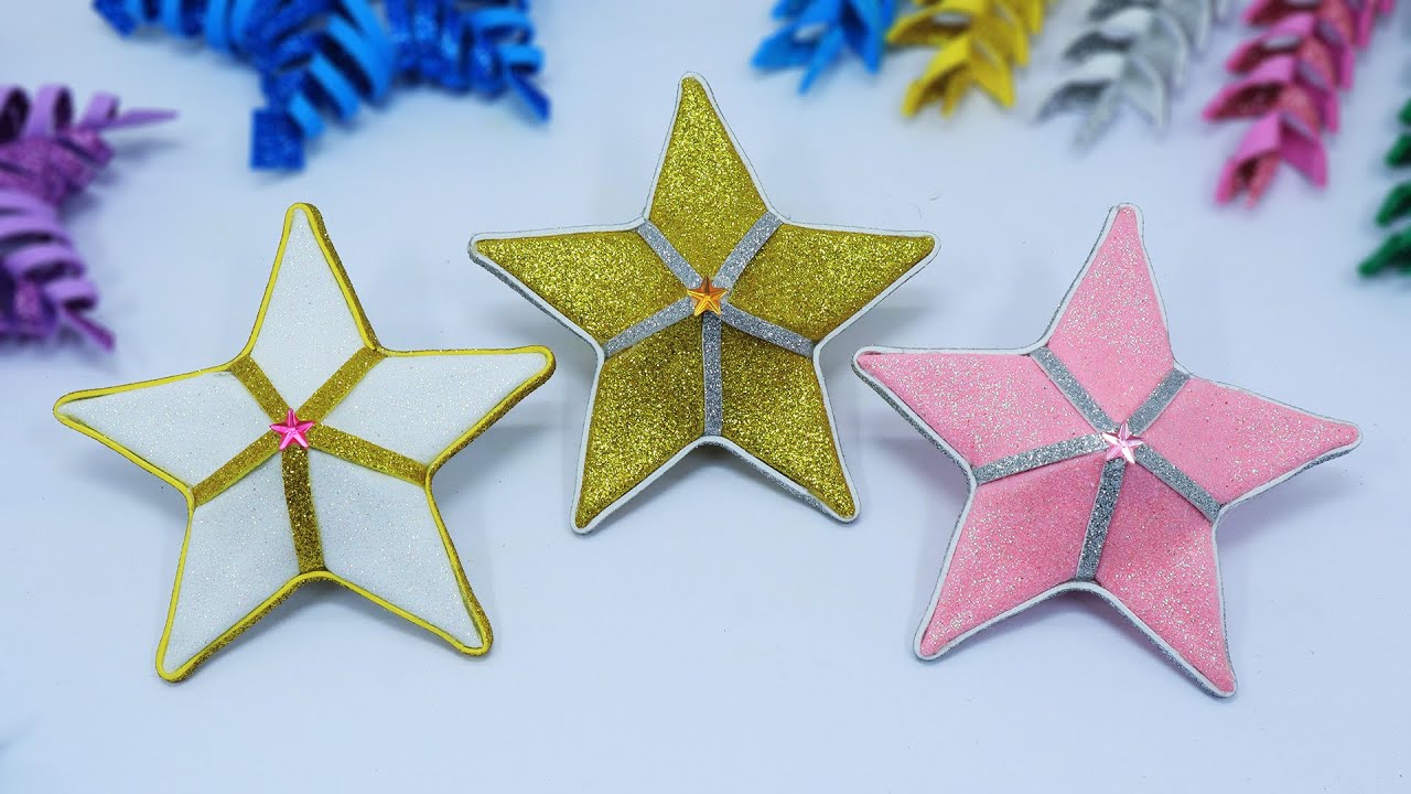 EVA Glitter Foam 3D Star ⭐ Christmas Tree Ornaments 🎄 DIY Christmas ...