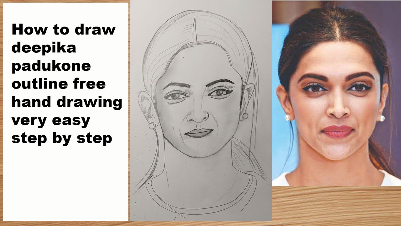 Deepika padukone freehand drawing || how to draw deepika padukone - YouTube
