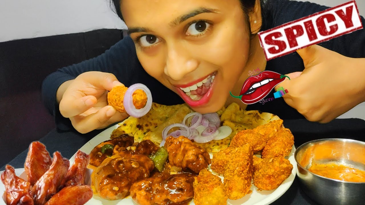 ASMR EATING SPICY CHICKEN CURRY, ALOO KULCHA,CHICKEN MOMO | INDIAN FOOD ...