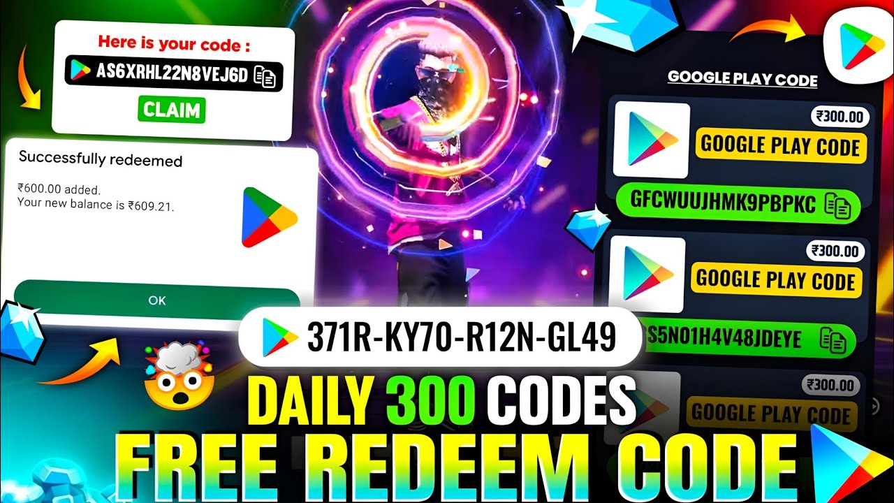 DAILY 300 FREE REDEEM CODE | FREE REDEEM CODE APP | GOOGLE PLAY REDEEM ...