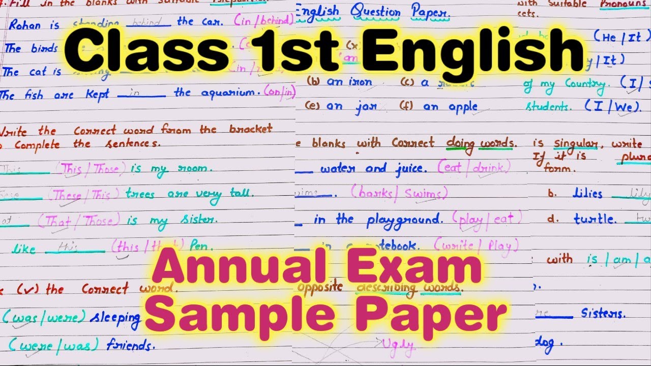 Grade 1 English Worksheet|Class 1st English Annual Exam Sample Paper ...