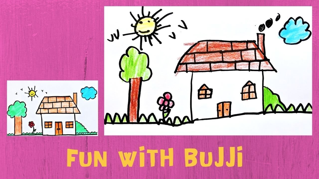 How to draw a simple house - Tamil | Cute house drawing | Easy drawings ...