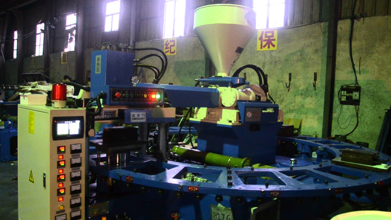 One color PCU / PVC air blowing shoe injection molding machine - YouTube