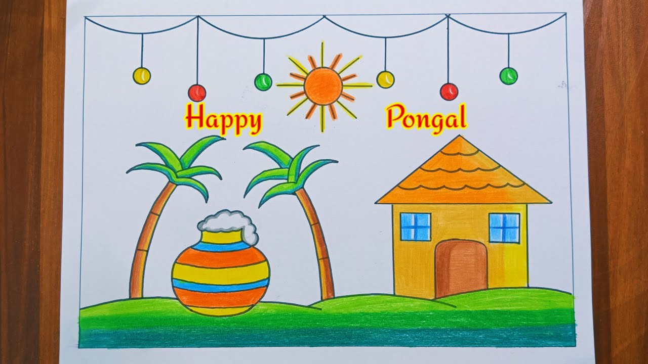 Pongal Drawing Easy / Pongal Festival Drawing / Pongal Pot Drawing ...