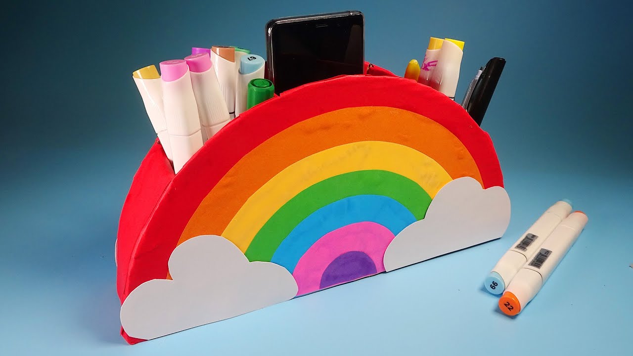 How to make rainbow pen holder / DIY pen holder school craft - YouTube