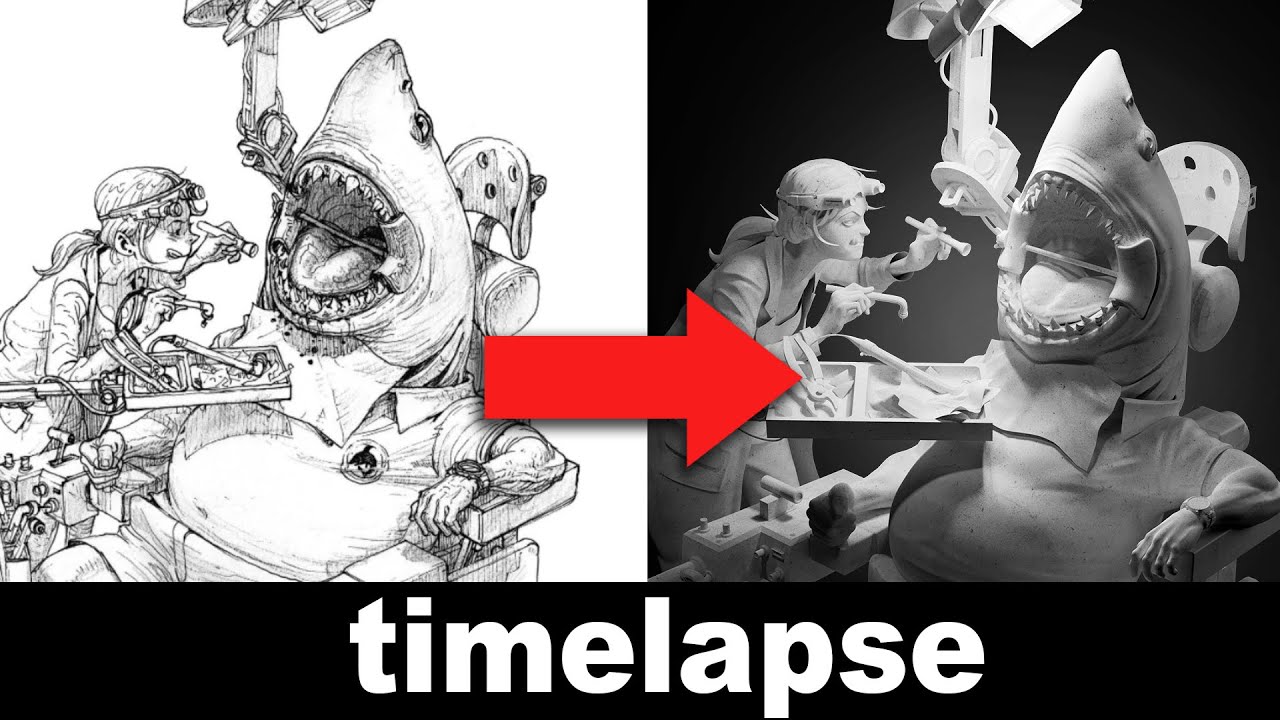 Kim Jung Gi's Shark at the Dentist | 3D Time-lapse - YouTube