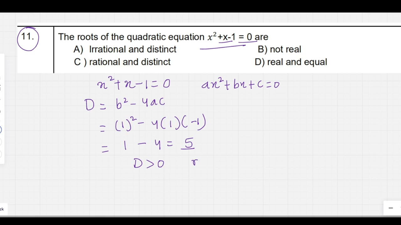 11 The Roots Of The Quadratic Equation 2 x 1 0 Are Class 10 Maths 11 The Roots Of The Quadratic Equation 2 x 1 0 Are Class 10 Maths