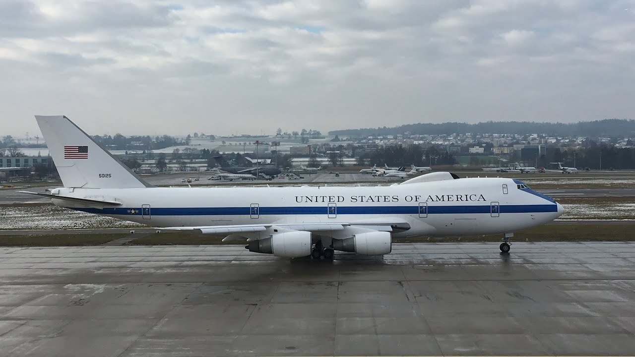 USAF Boeing 747-200 E-4B 75-0125 Doomsday Plane Take-Off in Zurich ...