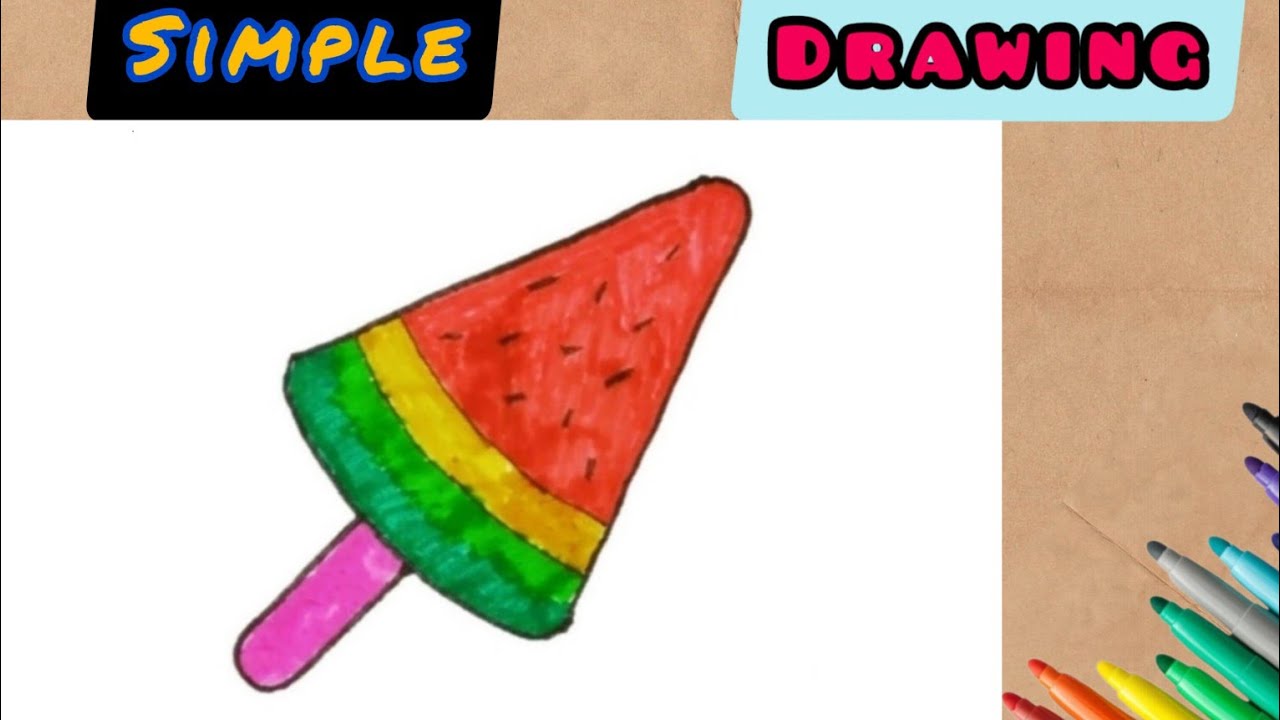How to draw a Watermelon ice cream || drawing and colouring step by ...