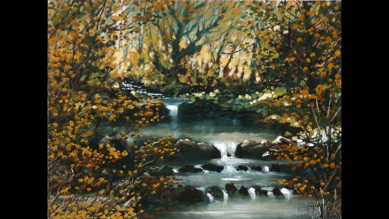 Woodland Stream, Late Autumn - Time Lapse Painting - YouTube